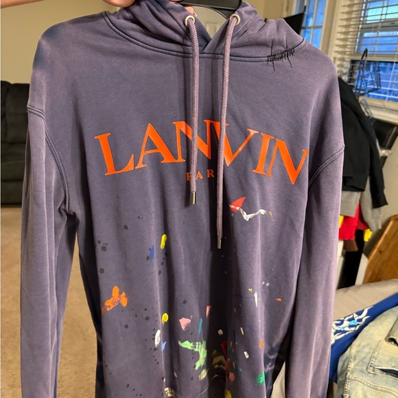 Lanvin | Sweaters | Lanvin Paris Purple Hoodie With Colorful Paint ...